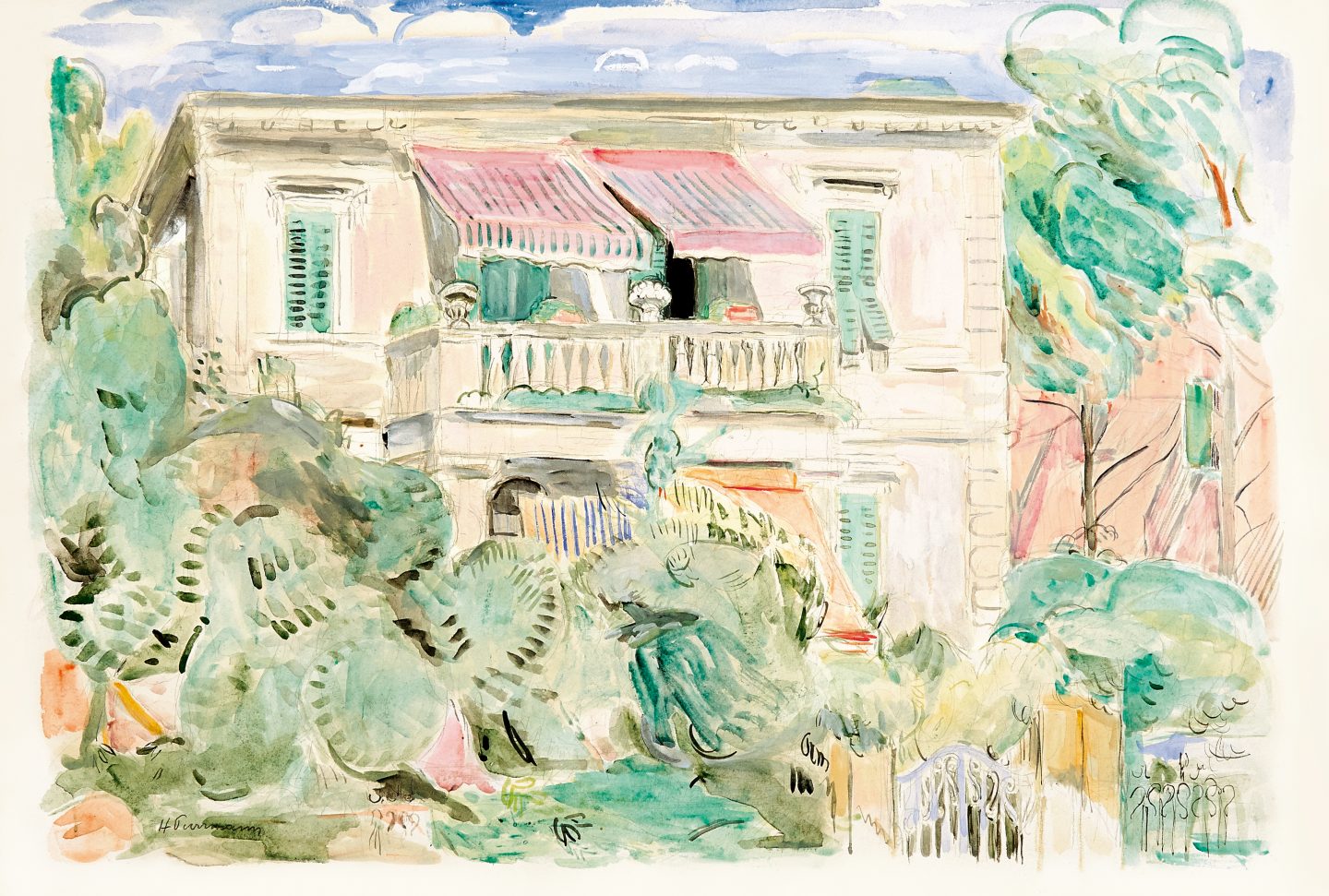 Hans Purrmann, Villa mit Balkon und Markisen (Castiglioncello), 1938 ...