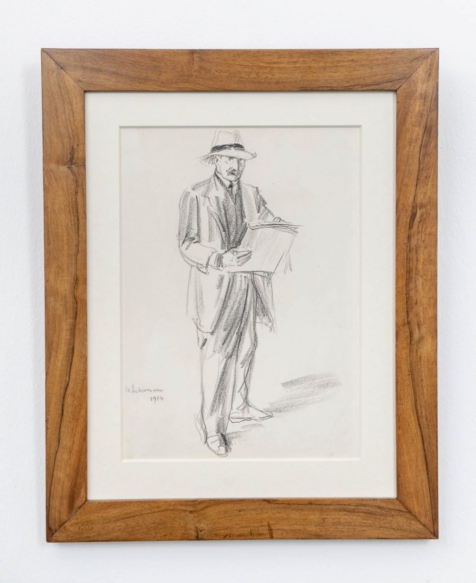 Max Liebermann, Selbstportrait. Stehend in ganzer Figur, mit Panamahut ...